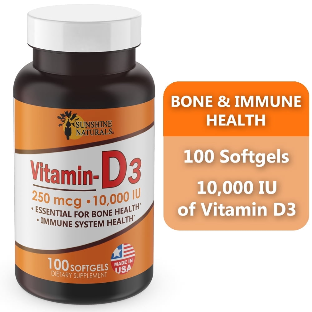 Sunshine Naturals Vitamin D3 10000 IU 250MCG Softgels, Immune Support ...