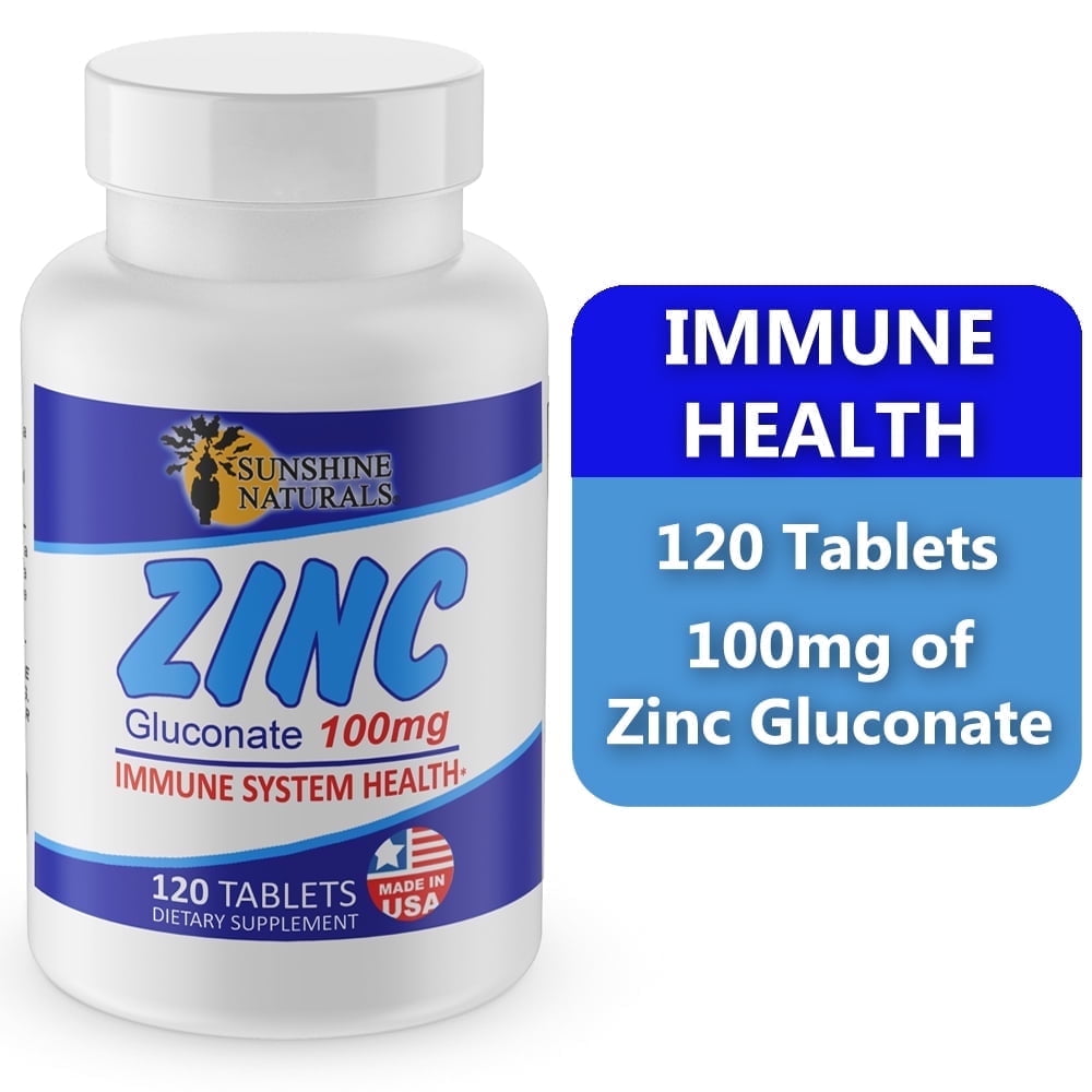 Sunshine Naturals 100 MG Zinc Gluconate Immune Support Supplement - 120 ...