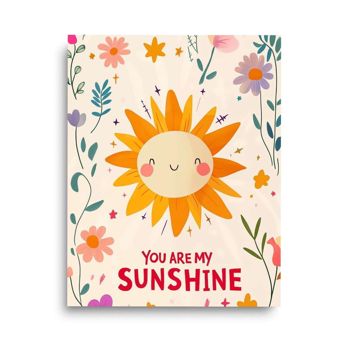 Sunshine Nursery Print, Smiling Sun Floral Room Decor, Positive Quote ...