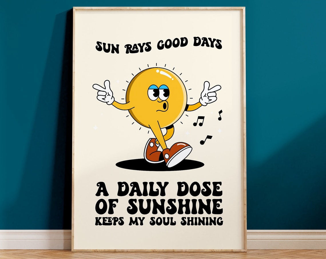 Sunshine Retro Character Print - Daily Dose Of Sunshine, Funky Mascot ...