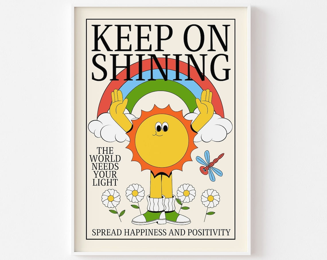 Sunshine Retro Character Print - Keep On Shining, Retro Mascot ...