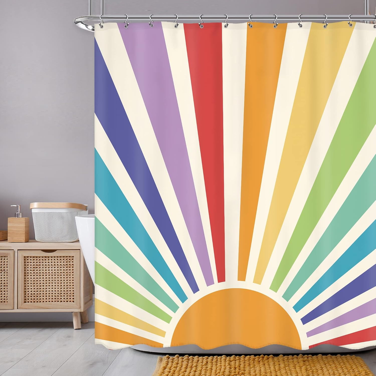 Sunshine Shower Curtain Retro Rainbow Cute Sunshine Sunrise Sunset ...