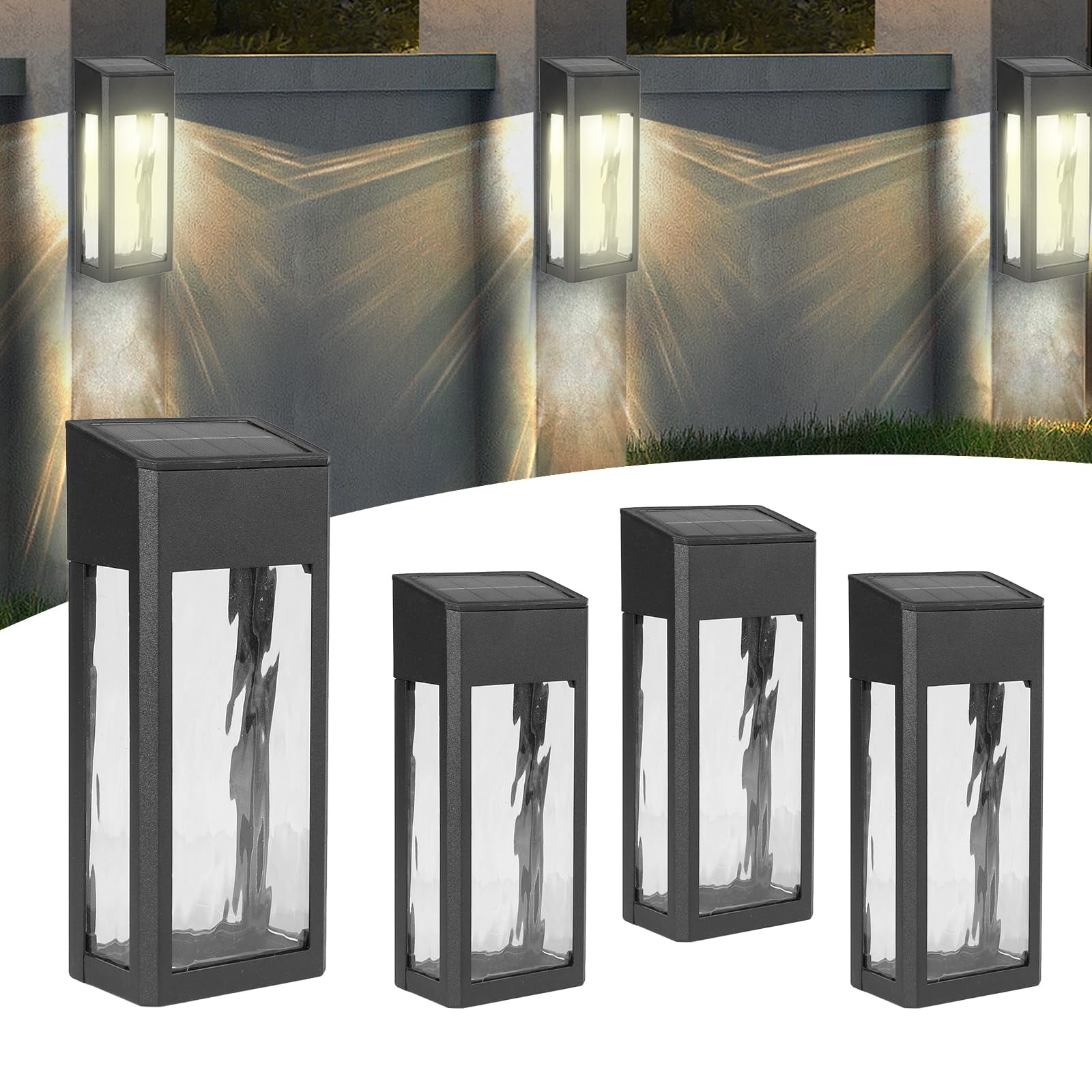 Sunshine Star Solar Outdoor Lights, 4 Pack Textured Glass Solar Wall ...