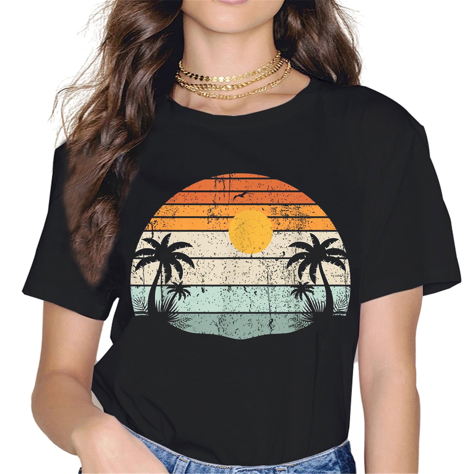 Sunshine Summer Vibes Palm Trees Beach Retro Tropical Summer T-Shirt ...