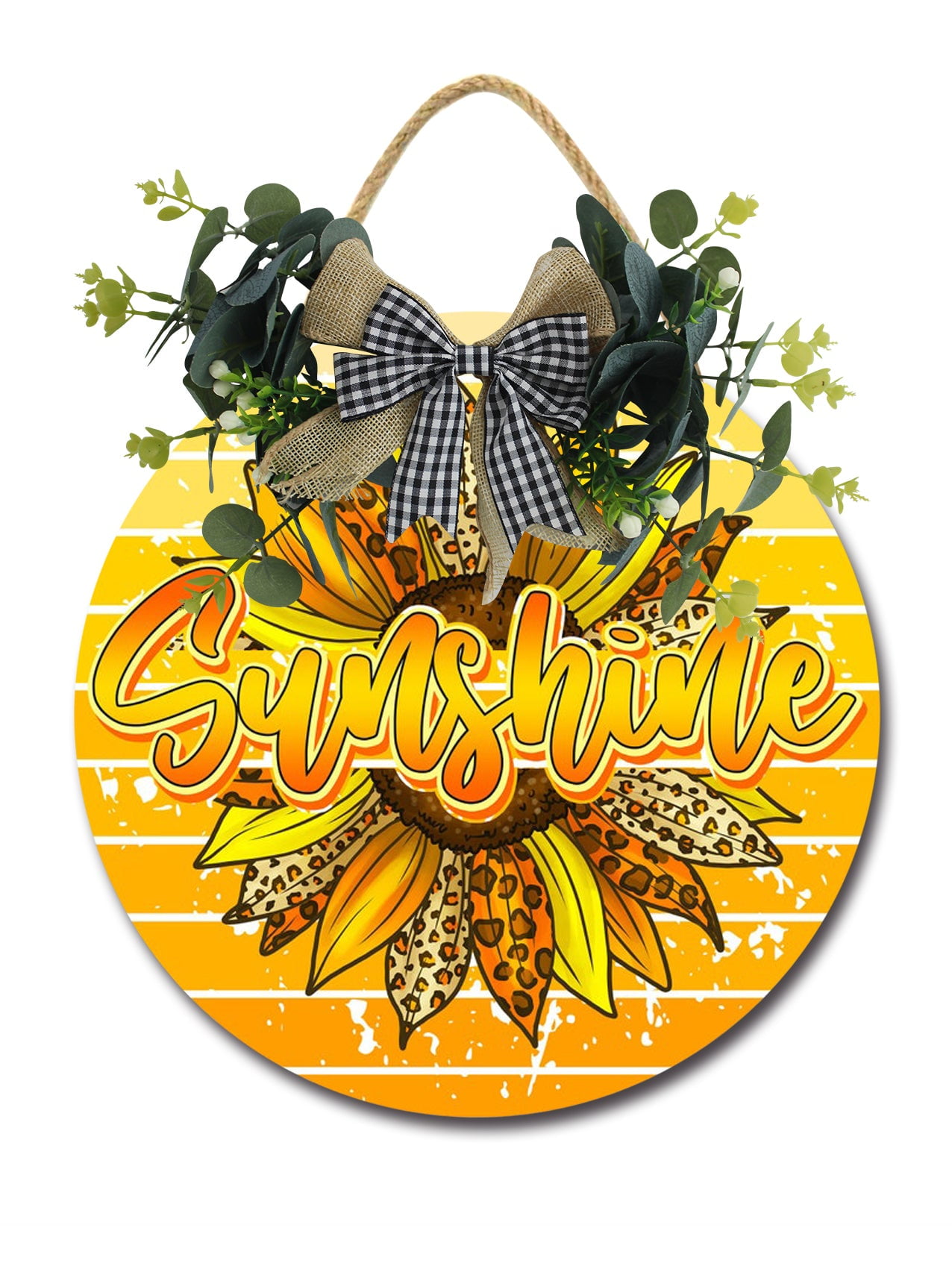 Sunshine Sunflower Sign Front Door Porch Decorations, Round Rustic Wood ...