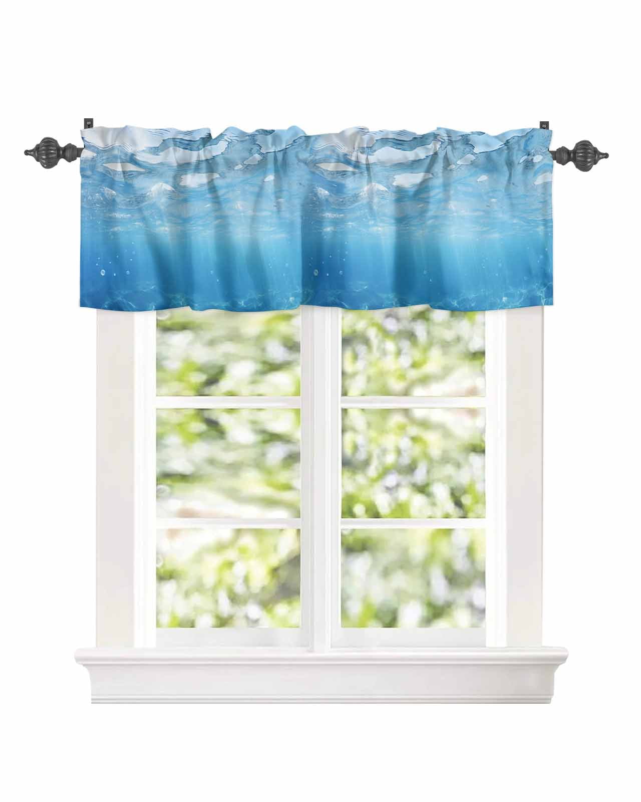 Sunshine Through Blue Deep Sea Seascape Window Valances for Kitchen,Rod ...