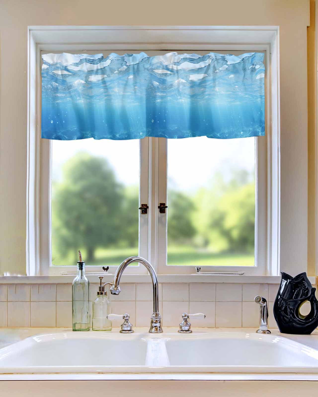 Sunshine Through Blue Deep Sea Seascape Window Valances for Kitchen,Rod ...