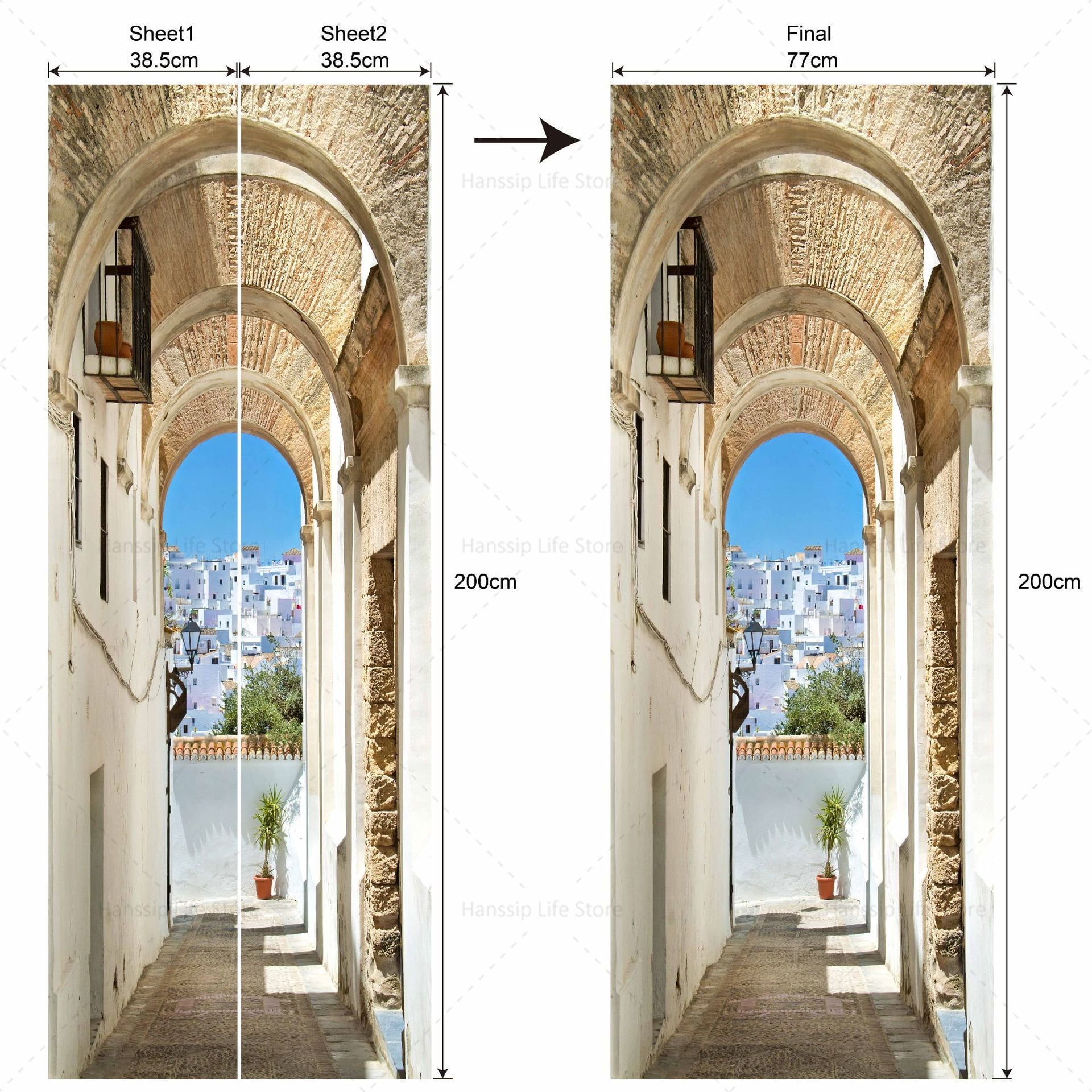 Sunshine Town Door Sticker Wallpaper Removable Bedroom Living Room Full ...