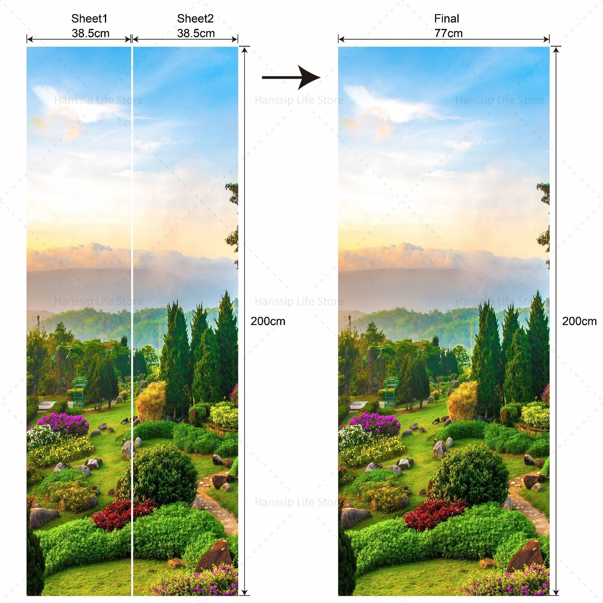 Sunshine Town Door Sticker Wallpaper Removable Bedroom Living Room Full ...