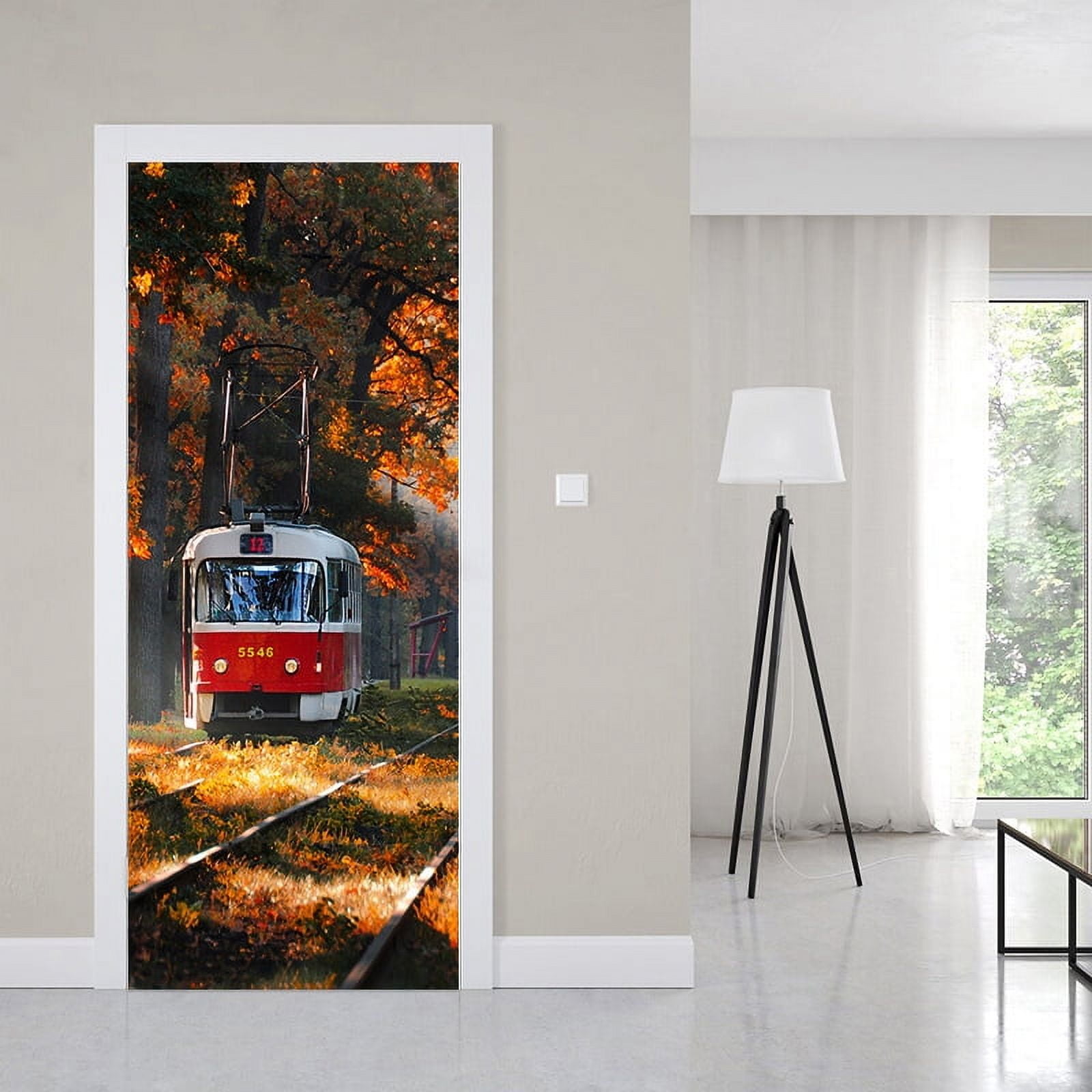 Sunshine Town Landscape Mural Door Sticker PVC Waterproof Bedroom ...