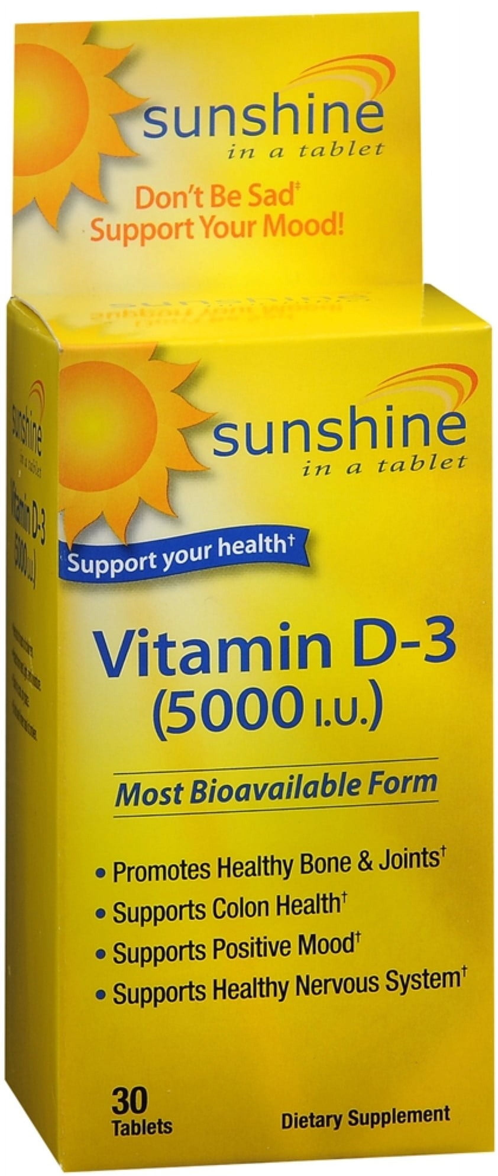 Sunshine Vitamin D 5000 IU Tablets 30 Tablets (Pack of 3) - Walmart.com