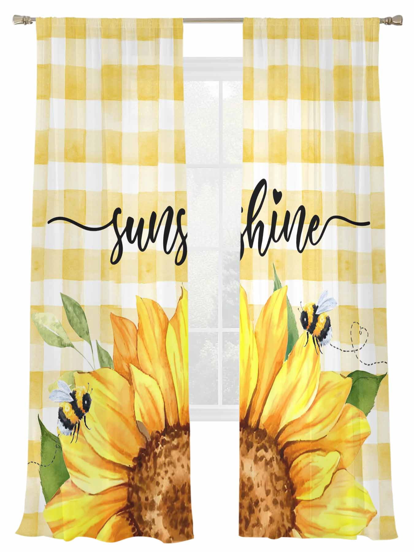 Sunshine Watercolor Sheer Curtains for Living Room Bedroom, Sunflowers ...