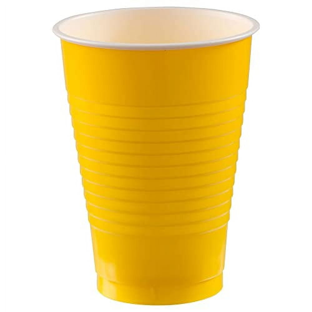 Amscan Sunshine Yellow Colored Disposable Plastic Cups 12 oz Bulk Pack ...