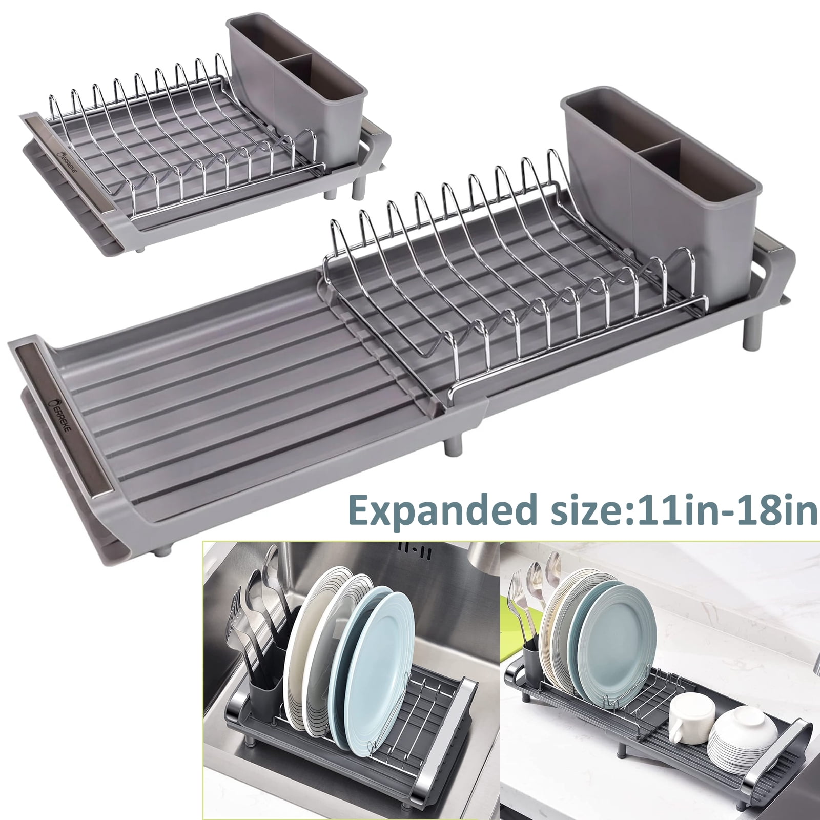 SunshineFace Dish Drying Rack, Drains into Sink, Small Foldable Compact ...