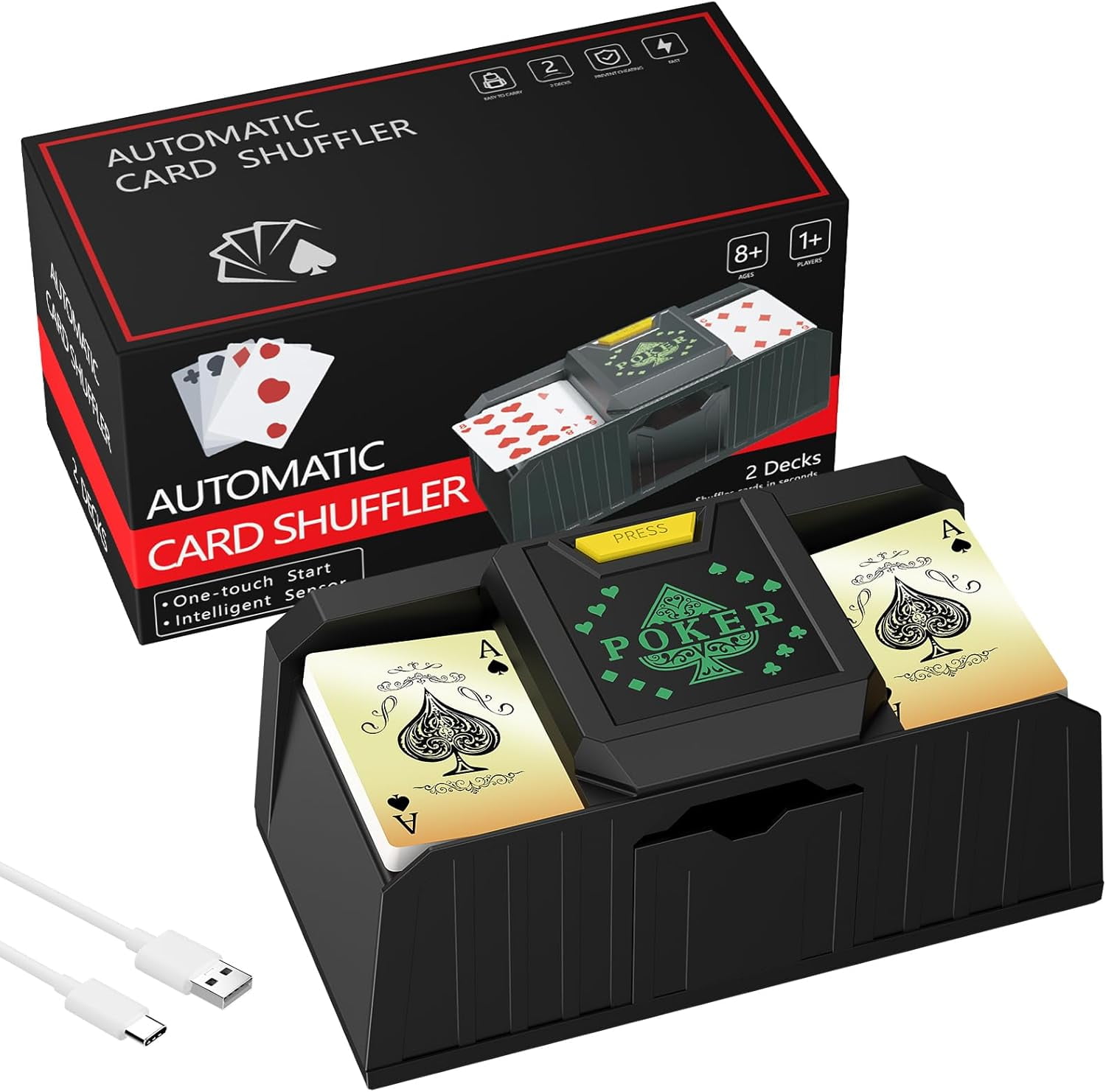 SunshineFace Fully Automatic Card Shuffler 2 Deck,Electronic Rapid ...