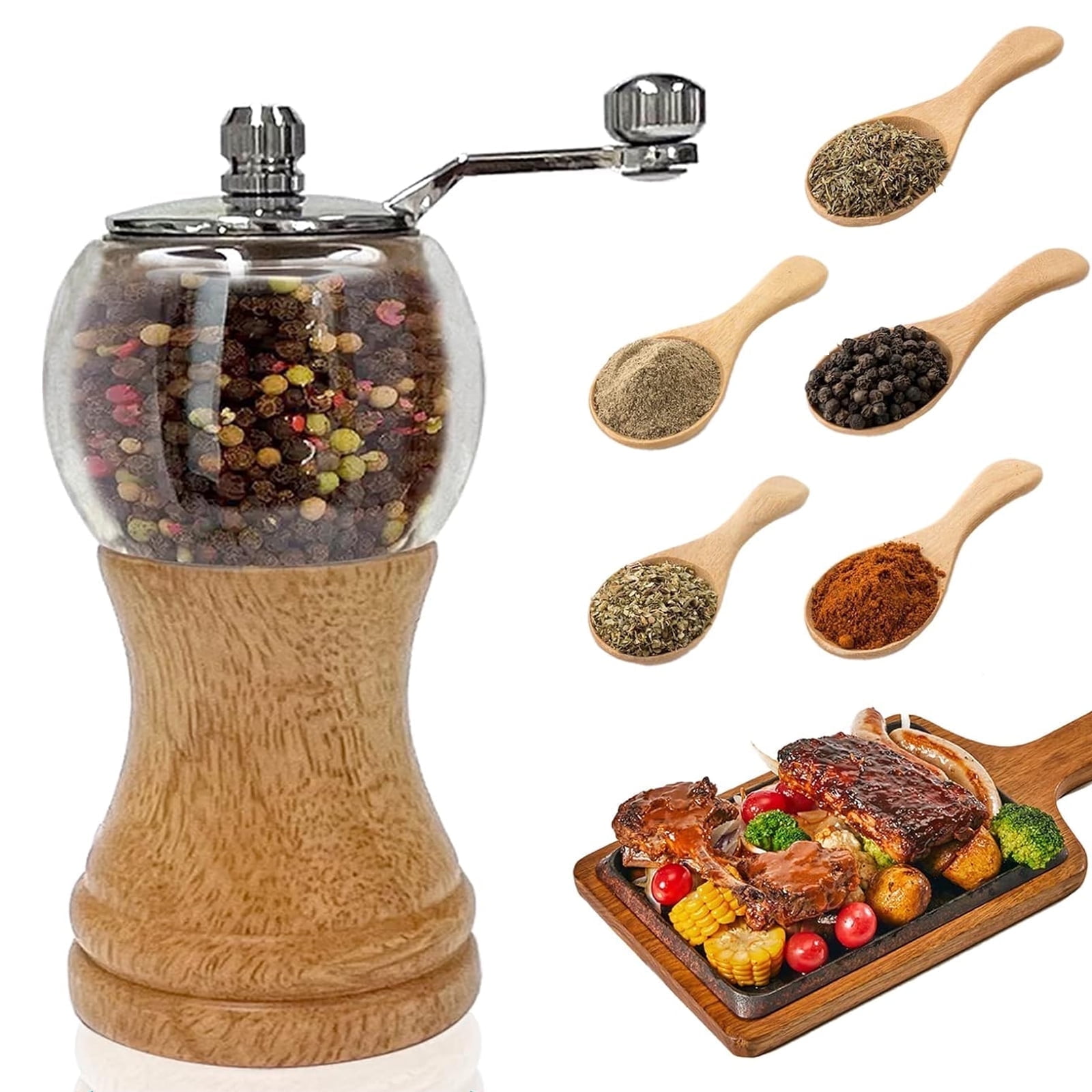 SunshineFace Hand Shake Wood Pepper Grinder, Manual Salt and Pepper ...