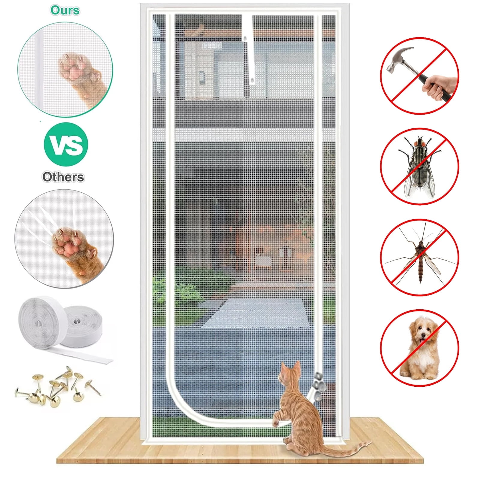 SunshineFace Reinforced Mesh Cat Screen Door Heavy Duty, White 80x210cm ...