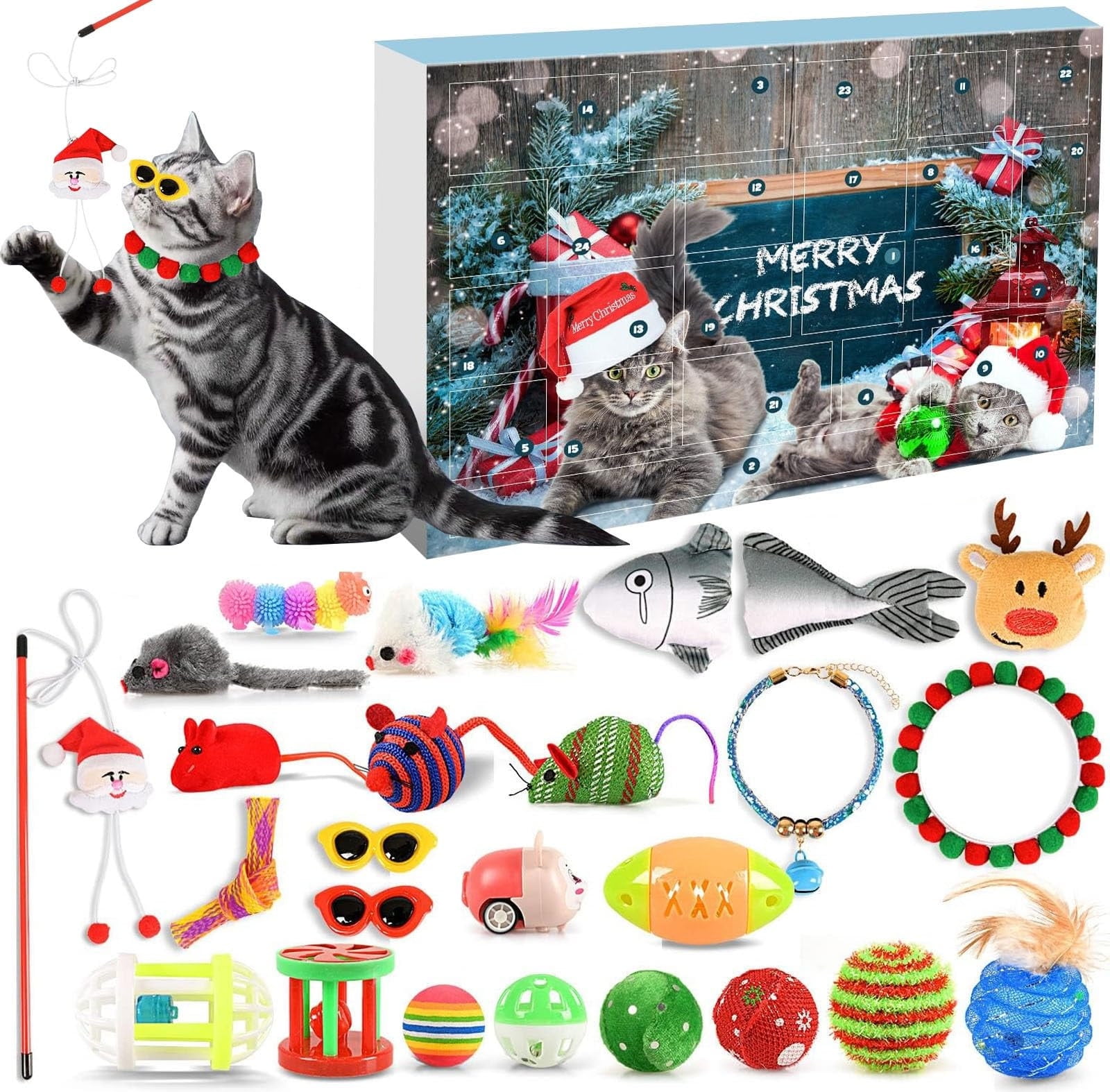 Sunshinehomely Cat Advent Calendar 2024, Christmas Countdown Cat Toys ...