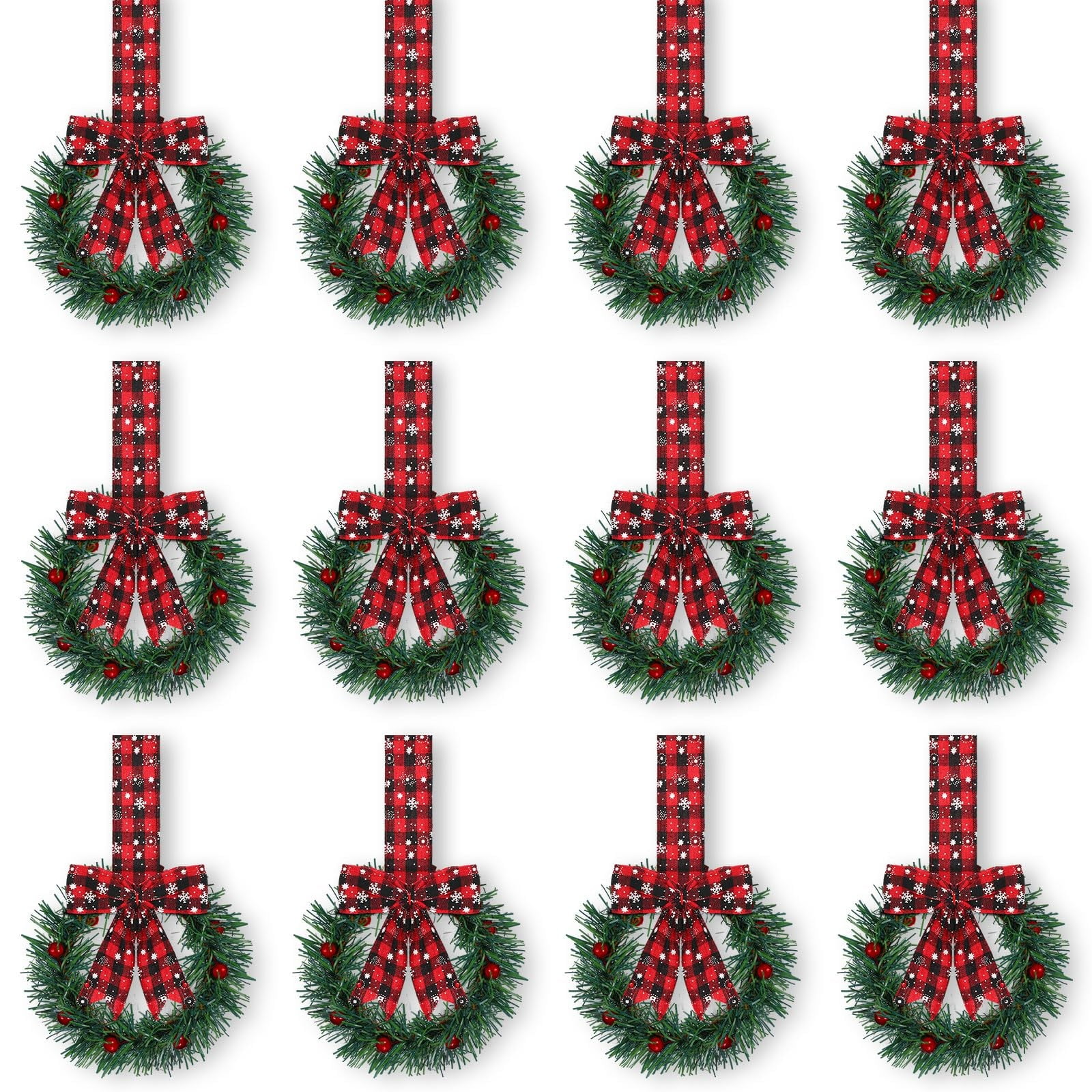 Sunshy 12-Piece Christmas Kitchen Cabinet Wreath with Ribbon, 3.94-Inch ...