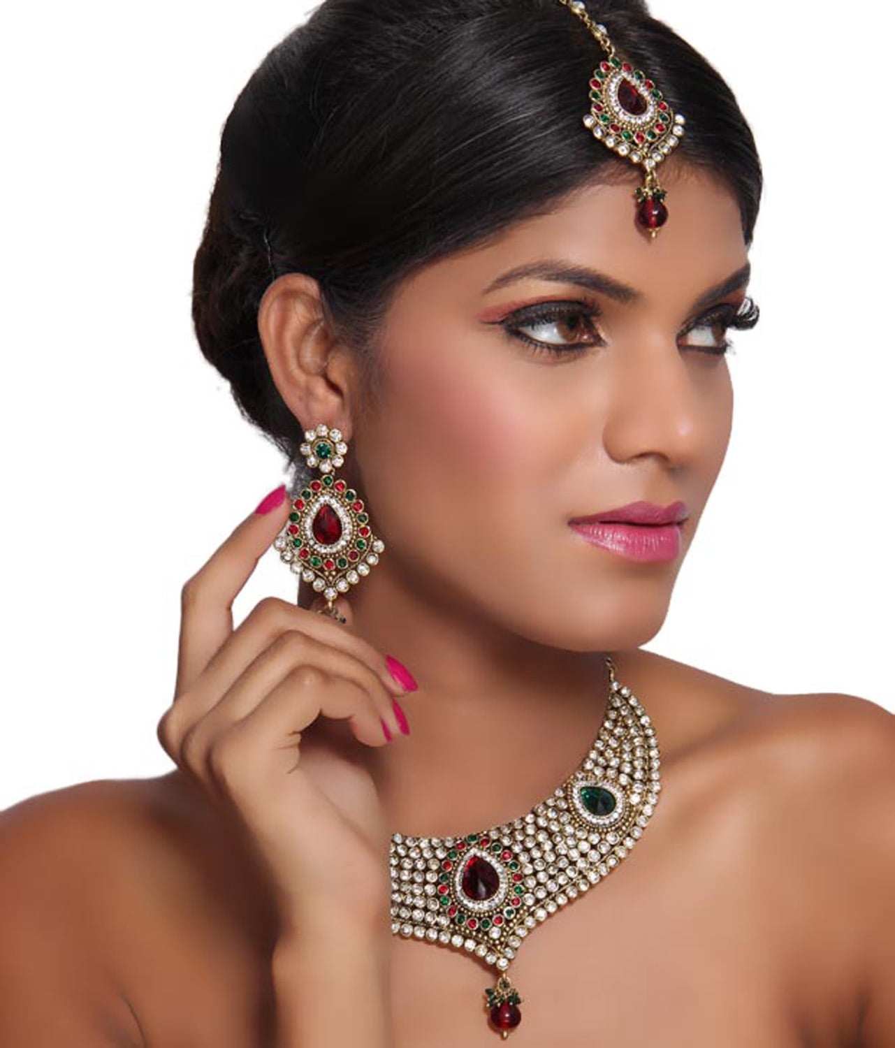 Sunsoul by Touchstone Indian Bollywood jewelry style white red green ...