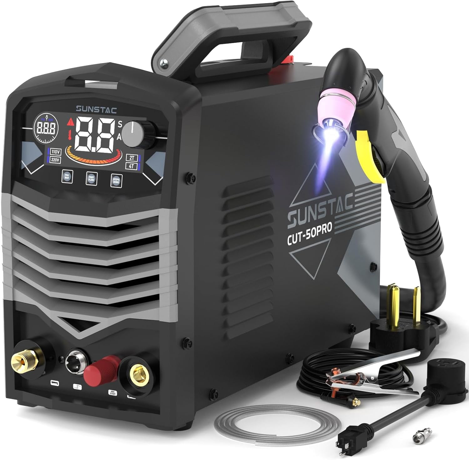 Sunstac 50A Plasma Cutter, Non Touch Pilot Arc Large LCD Display High ...