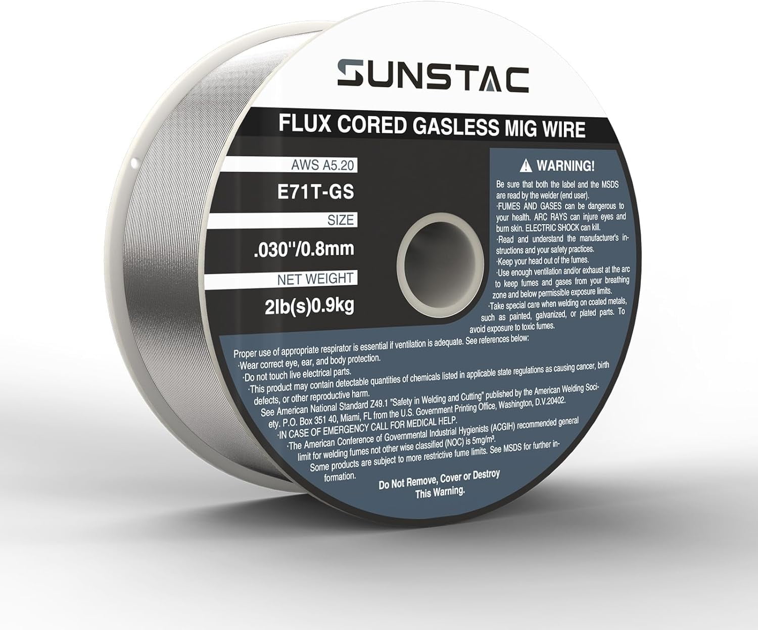 Sunstac Flux Core Welding Wire E71T-GS Gasless MIG, 2LB, 0.030" for ...