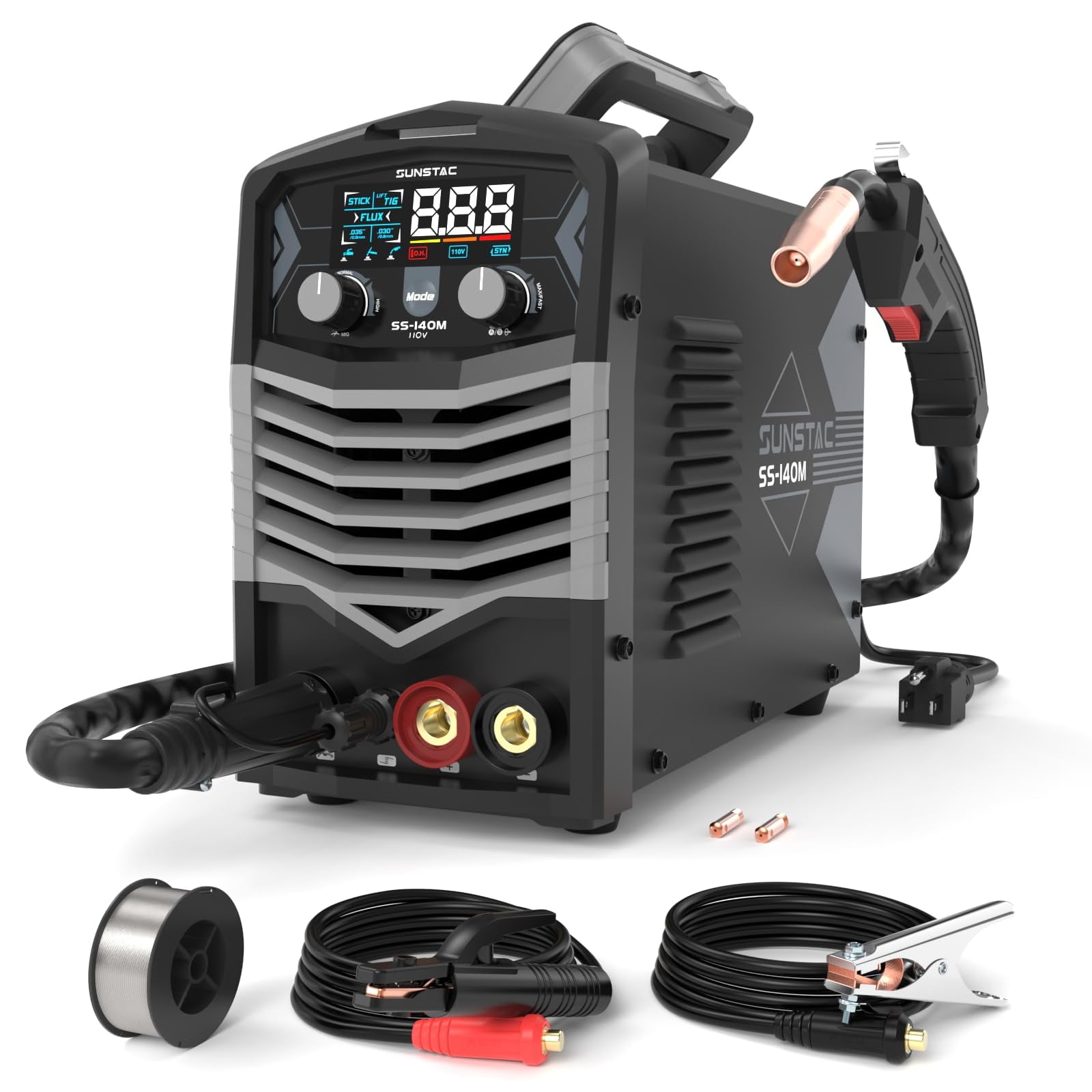 Sunstac MIG Welder, 140A 110V Flux Core/Lift TIG/Stick 1 MIG Welding ...