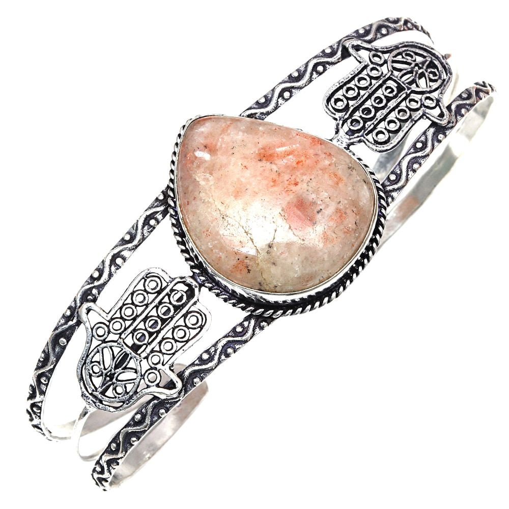 Sunstone Gemstone Handmade Silver Jewelry Cuff Bracelets 7''Adjustable ...