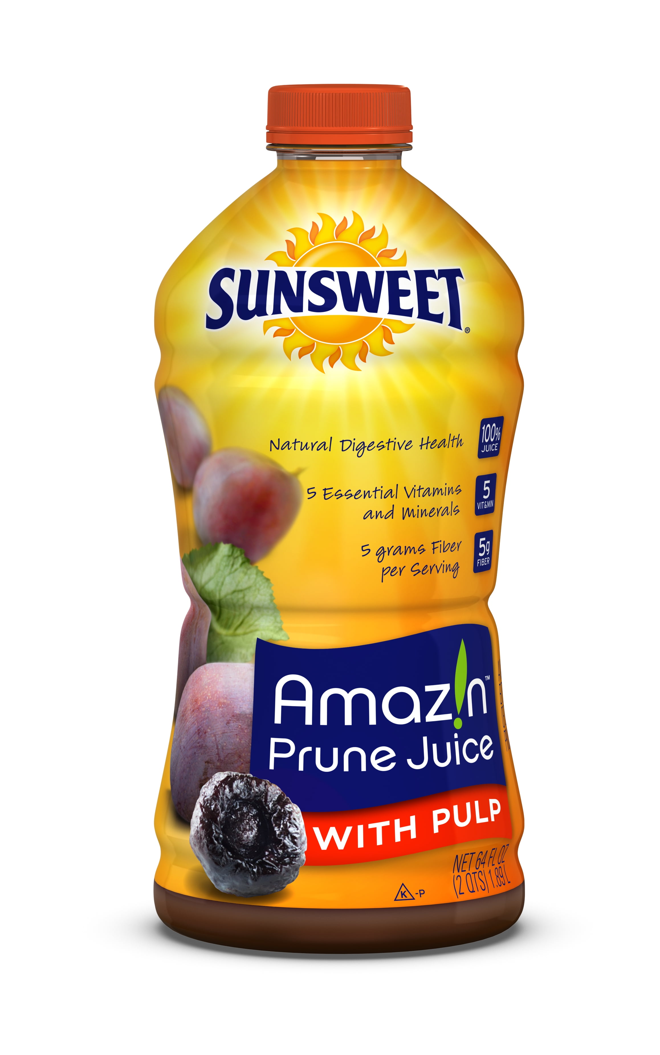 Sunsweet Amazin Prune Juice with Pulp, 64 Fl Oz, 5g Fiber per 8oz, Good ...
