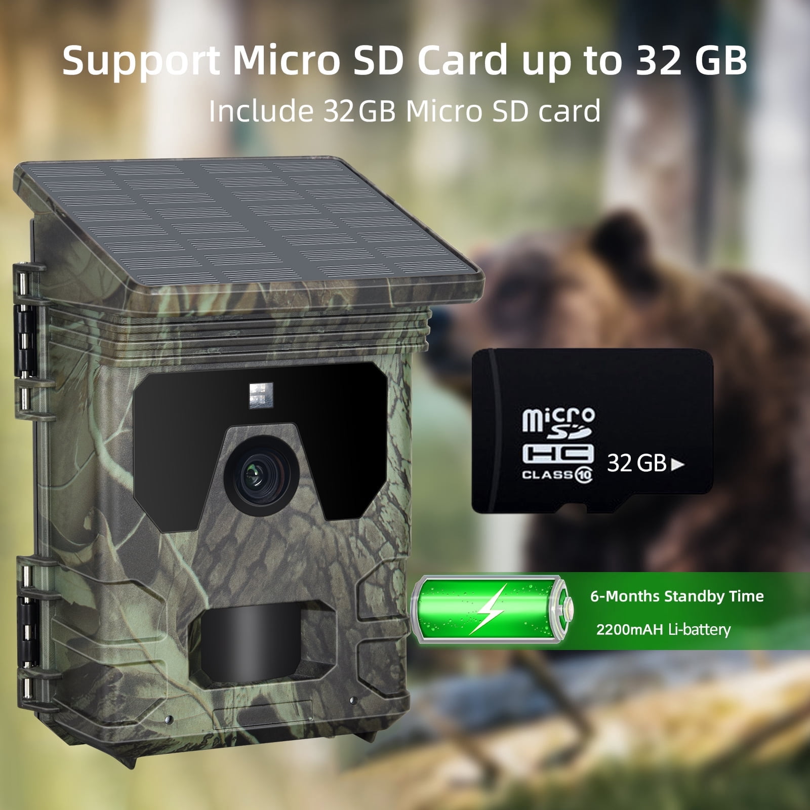 Suntekcam Solar Powered Trail Camera with SD Card 50MP 4K Hunting Game ...
