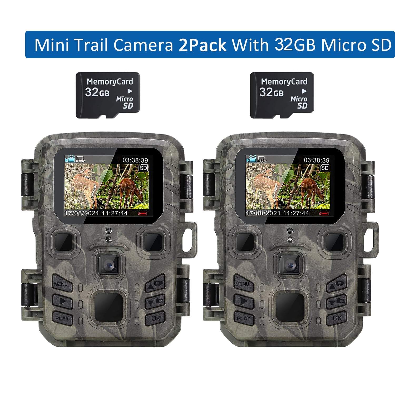 Suntekcam Trail Camera 2 Packs 24mp 1080p Low Glow Infrared Mini