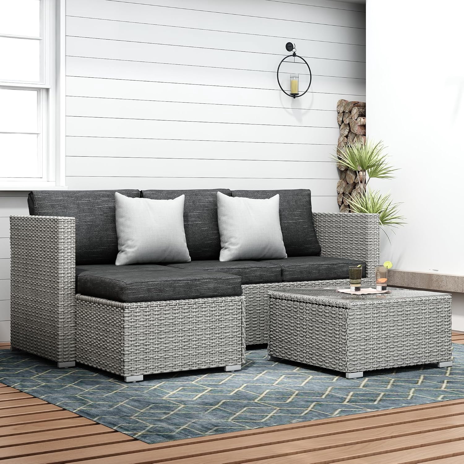 Suntone 3 Pieces Patio Furniture Sets Outdoor Sectional Patio Sofa All ...