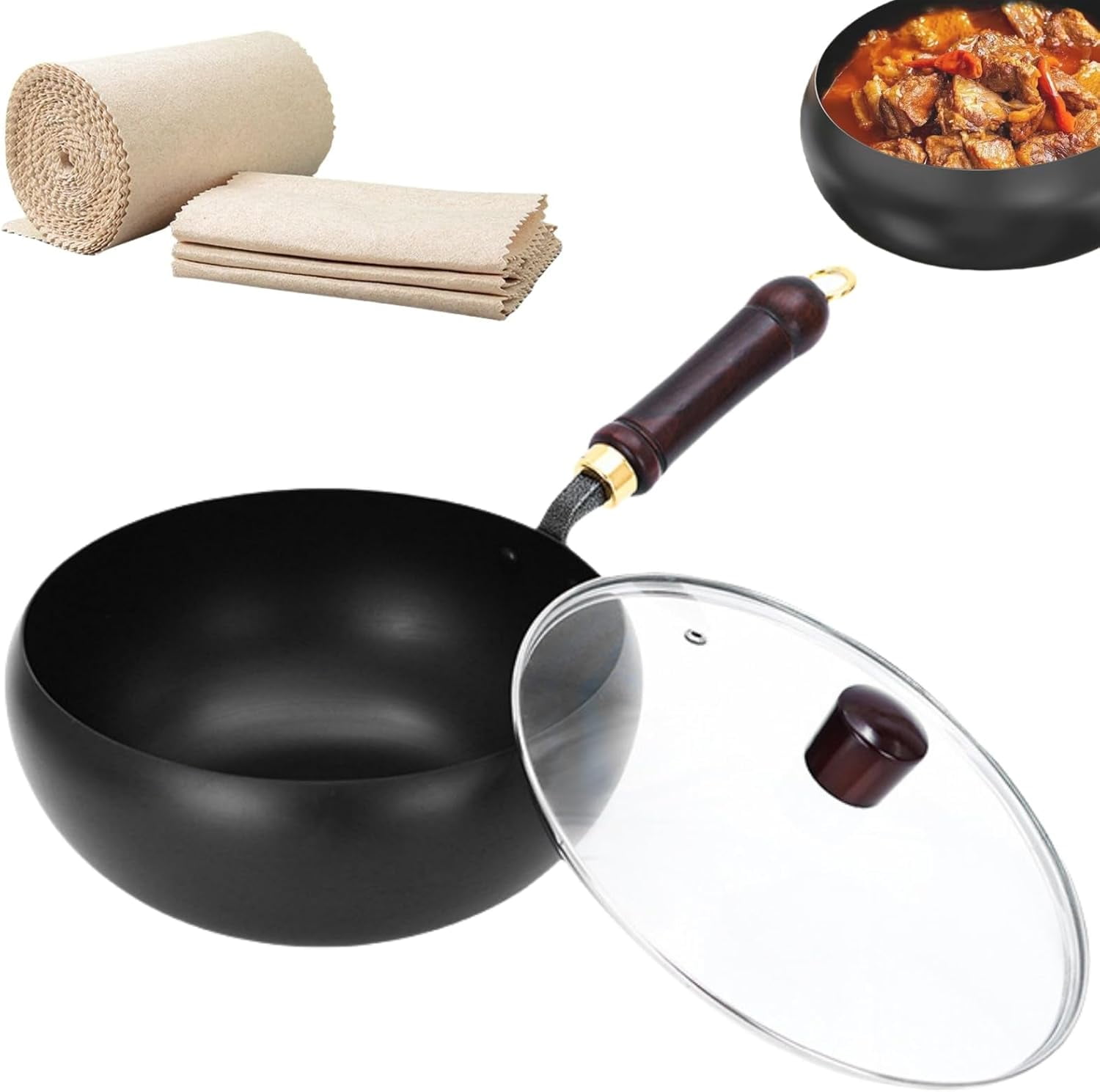 Suntuup Japanese Iron Pan, 7.87-11.81 inch Uncoated Iron Pan with Lid ...