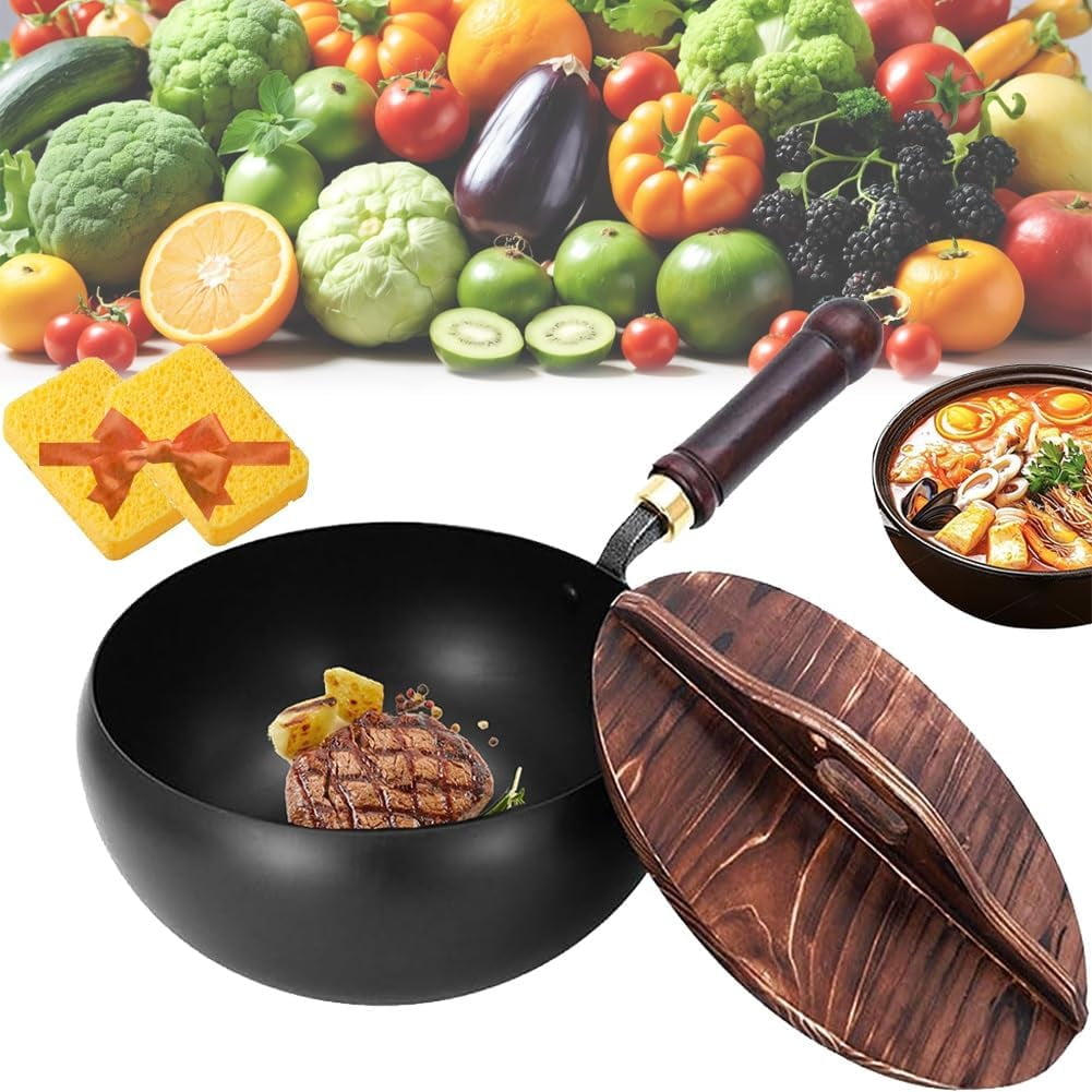 Suntuup Japanese Iron Pan, Uncoated Suntup Frying Pan, Hand-Forged Non-stick Iron Pans with Lid ...