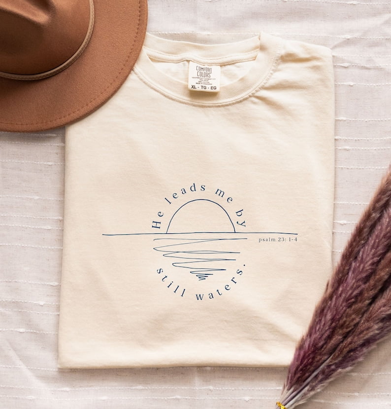 Sunvale Comfort Colors Christian Minimalist Tshirt: Psalm 23, Lake Life ...