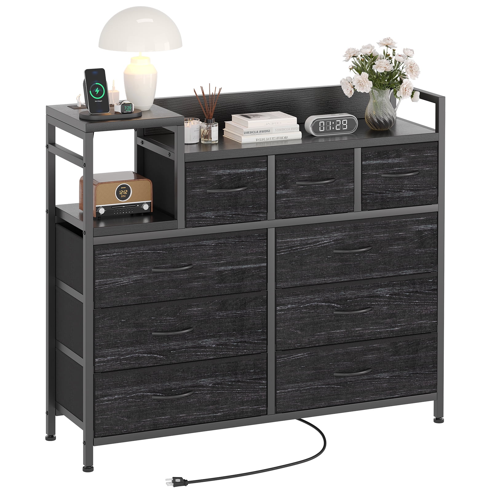 Sunvasagoo 9-Drawer Dresser with Charging Station, MDF Top, Waterproof ...