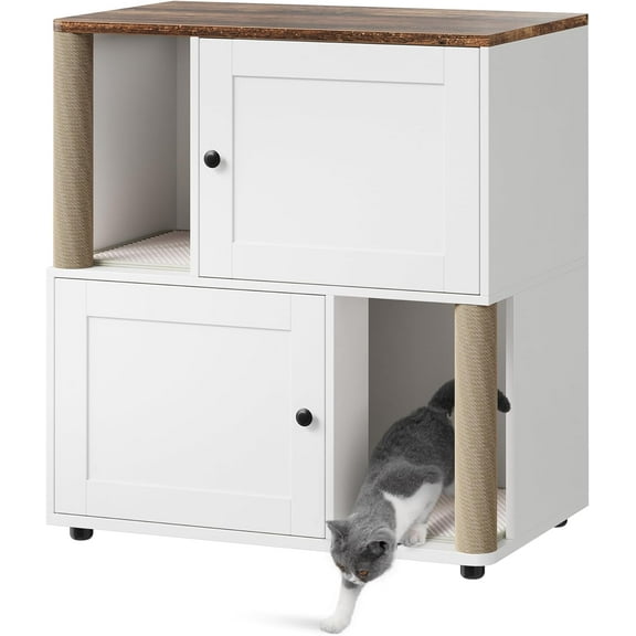 NARTRU Cat Wooden Litter Box Enclosure with Scratching Doors for Cat ...