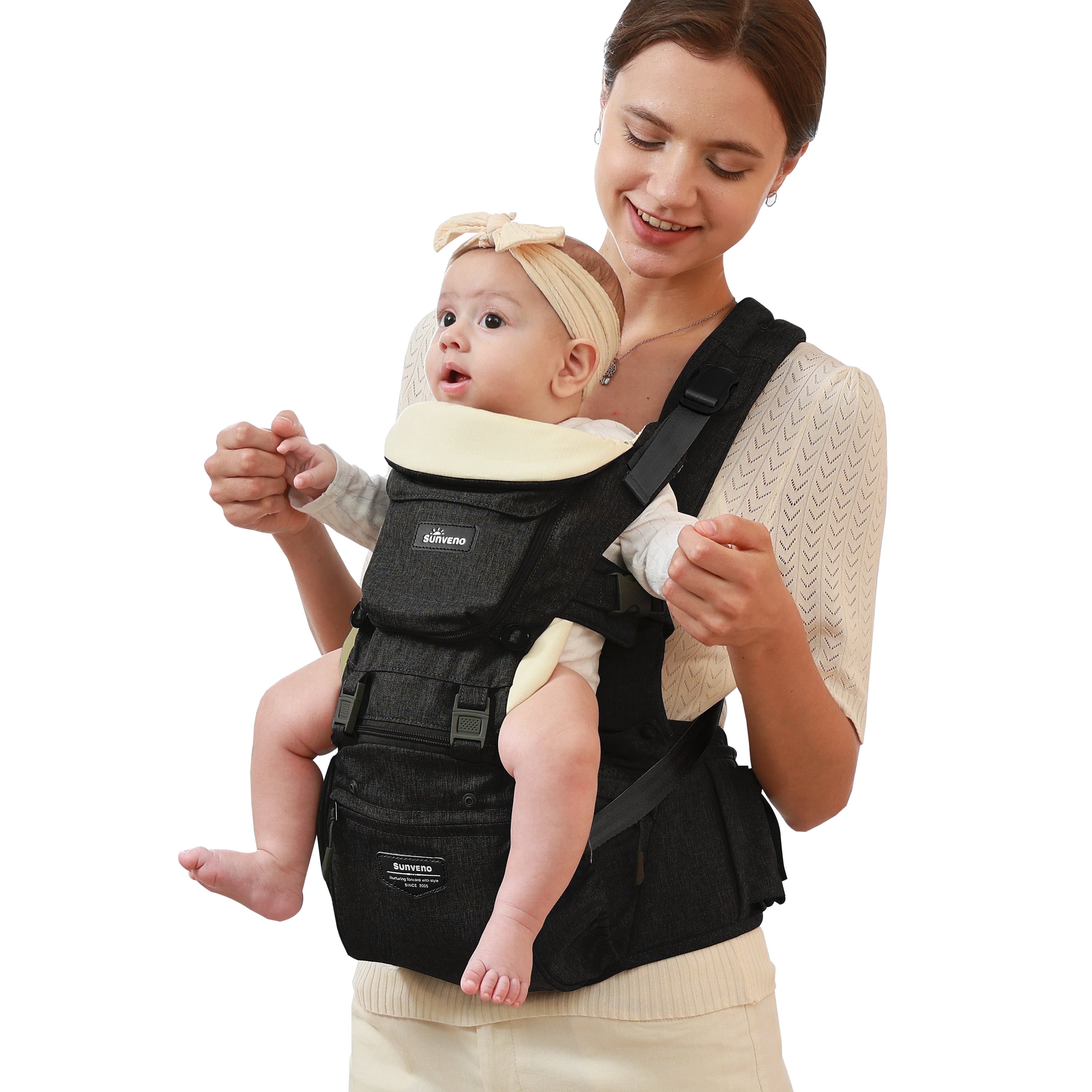 Sunveno 6-in-1 Ergonomic Baby Carrier with Back Pain Relief for Newborn ...