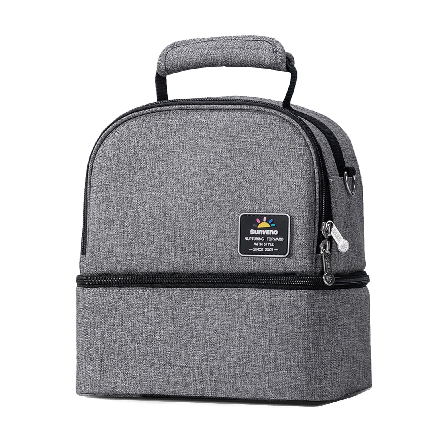 Sunveno Lunch Bag Insulated Two Separate Compartments Lunch Box, Grey ...