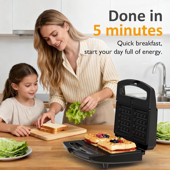 Sunvivi 3 in 1 Sandwich Maker, Electric Waffle Maker with Removable Non ...