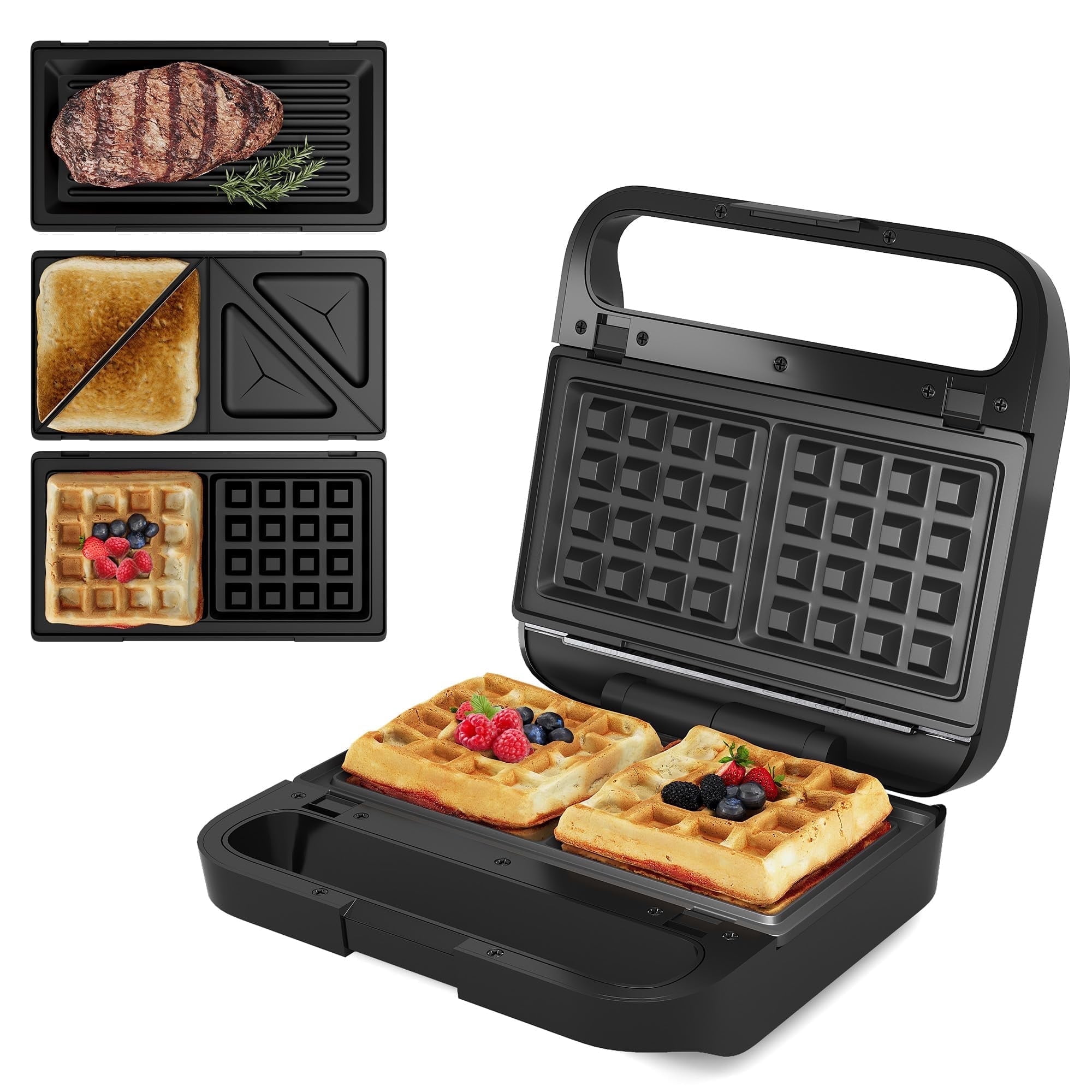 Sunvivi 3 in 1 Sandwich Maker, Electric Waffle Maker with Removable Non ...
