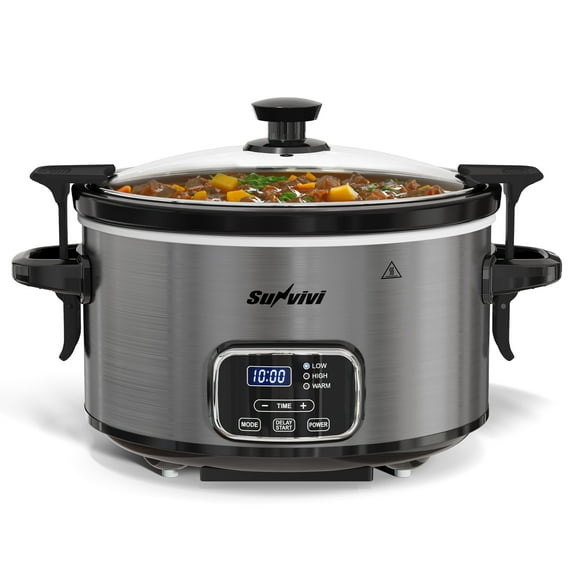Sunvivi 4QT Digital Slow Cooker, Programmable Crock Pot with Locking ...