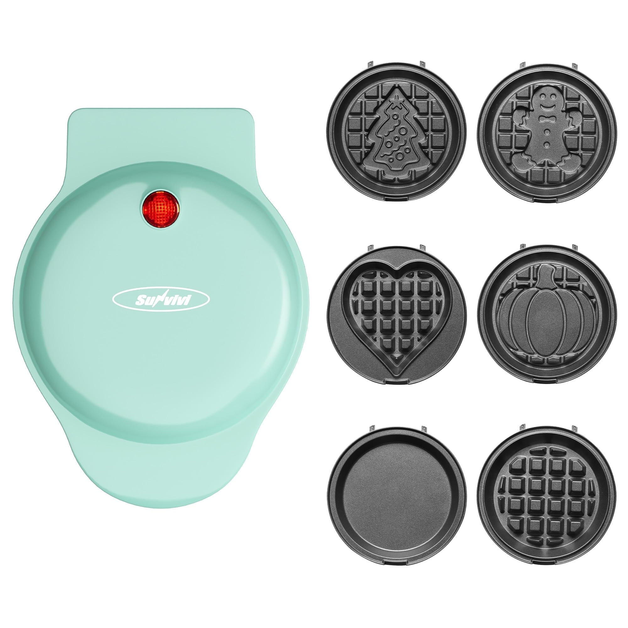 Sunvivi 6 in 1 Mini Waffle Maker, 4” Waffle Iron with Removable Non ...