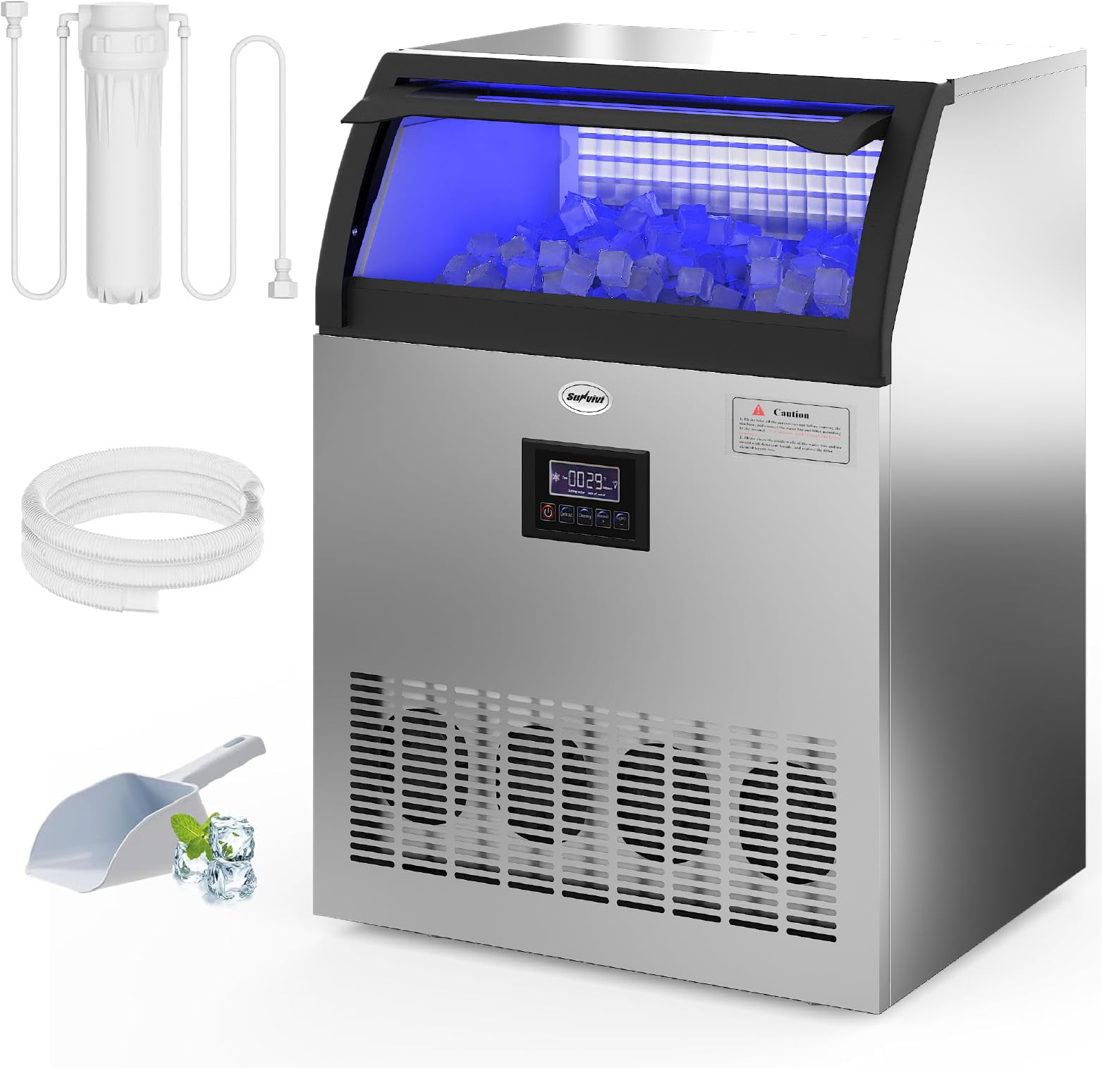 Sunvivi Commercial Ice Maker Machine, 265LBS/24H, 55LBS Storage Bin ...