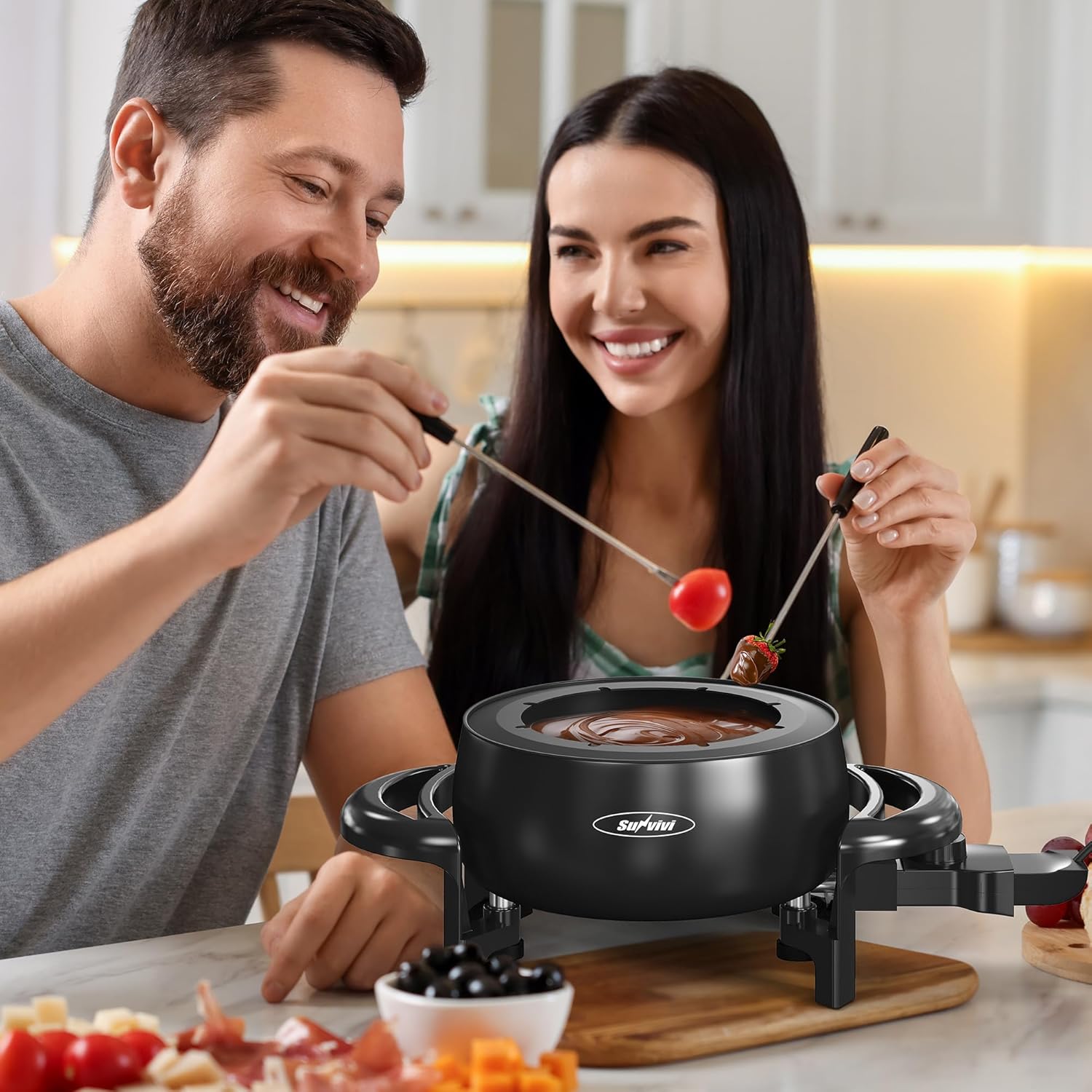 Sunvivi Electric Fondue Pot Set for Melting Chocolate Cheese, 3 Quart ...