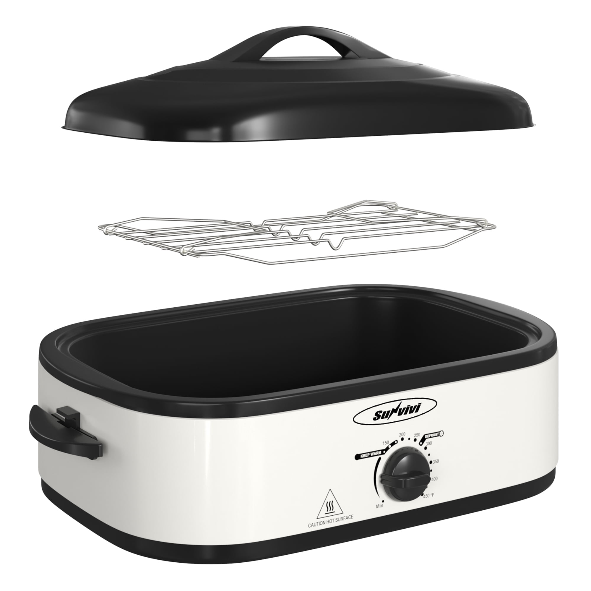 Sunvivi 14 Quart Electric Roaster with Self-Basting Lid, Removable Pan and Rack, Stainless Steel ...