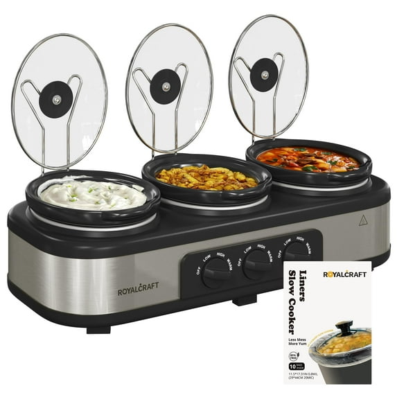 Sunvivi Slow Cooker with 10 Cooking Liners, Triple Slow Cooker Buffet ...