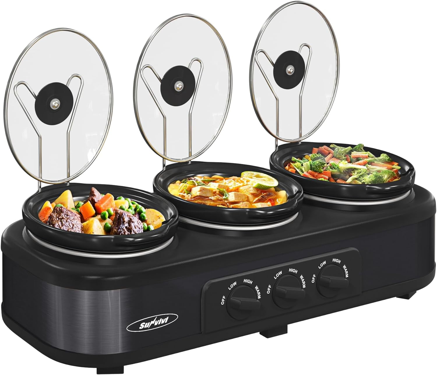 Sunvivi Slow Cooker, Triple Slow Cooker Buffet Server and Food Warmer ...
