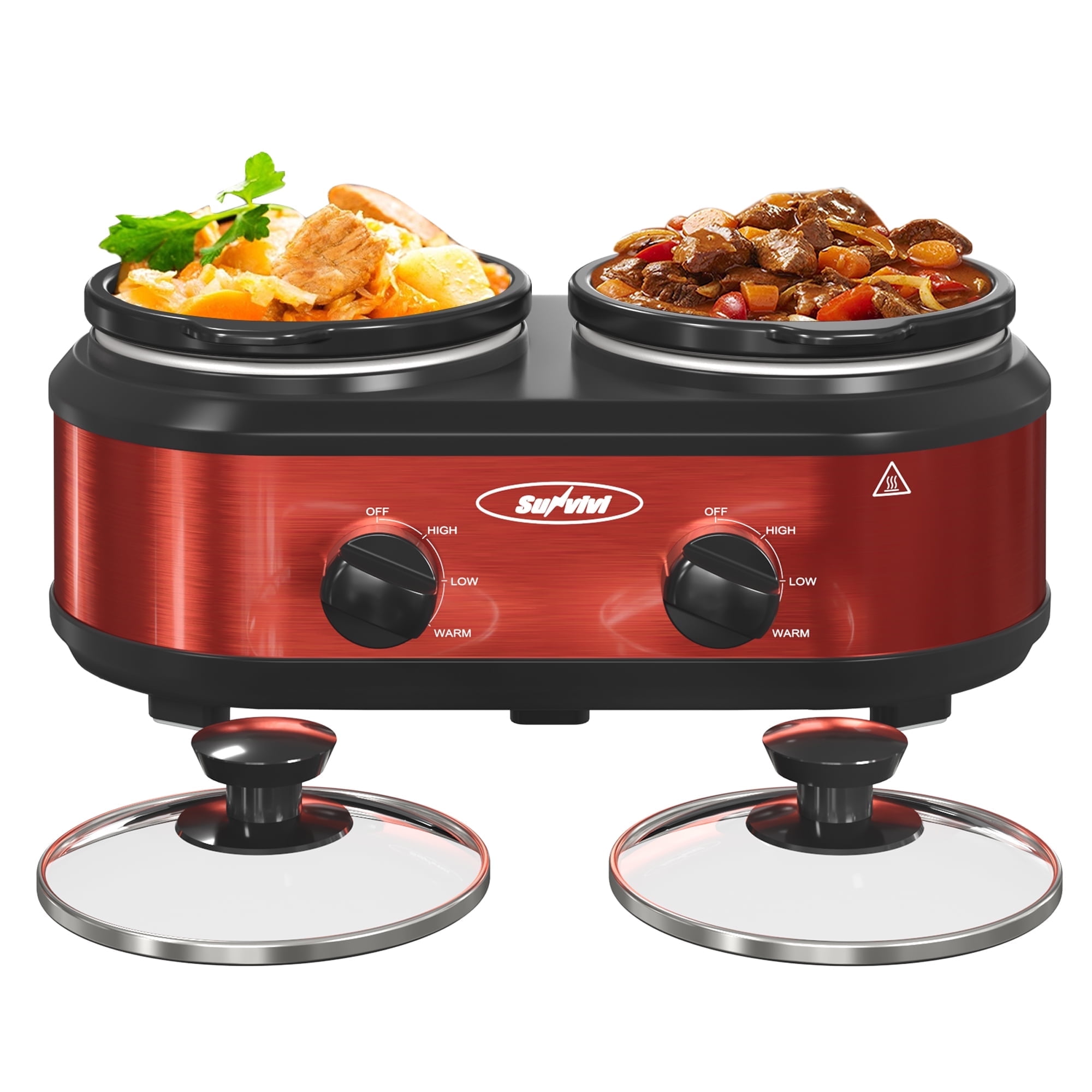 SUNVIVI Double Slow Cooker, 2x1.25Qt Pots, Stainless Steel Food Warmer ...