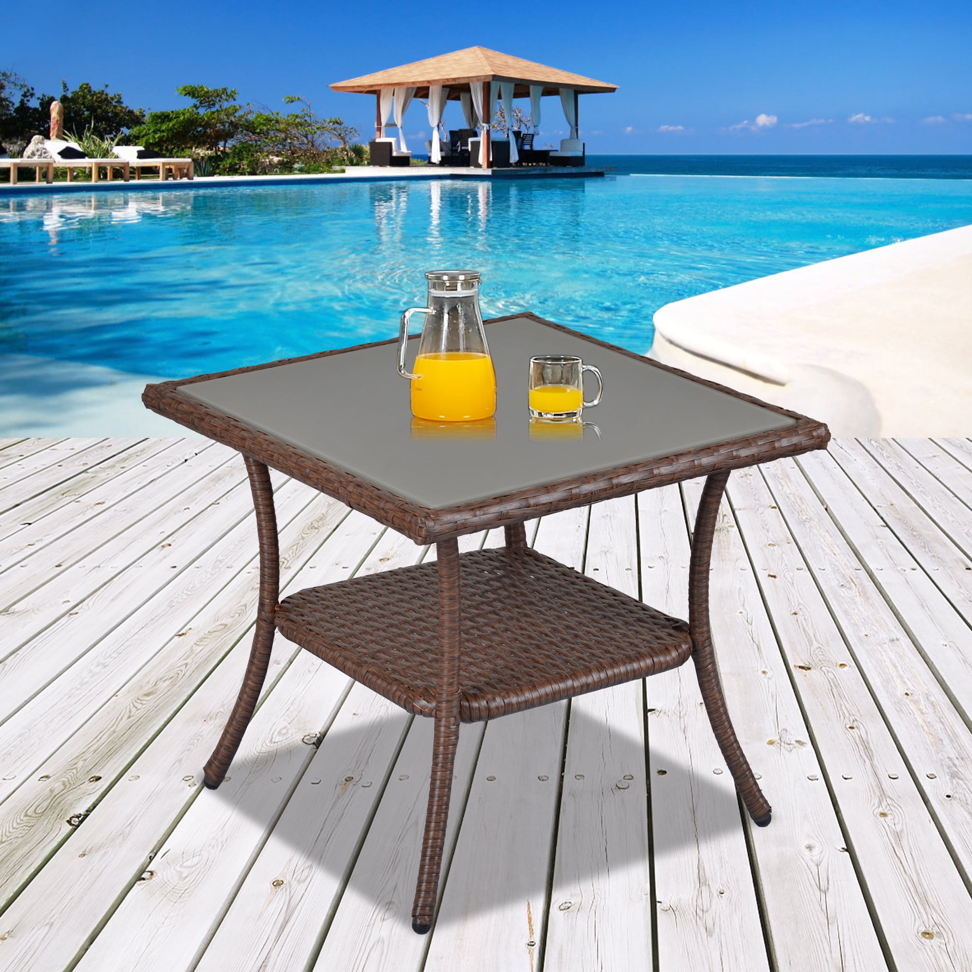 Sunvivi Wicker Patio Table with Glass Table Top, Create the Patio of ...